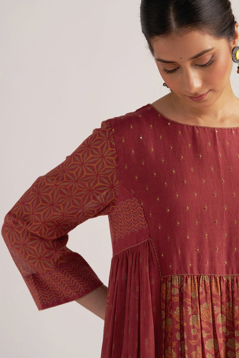 Brick Red Mul Cotton Co-ord Set - Ganga Fashions