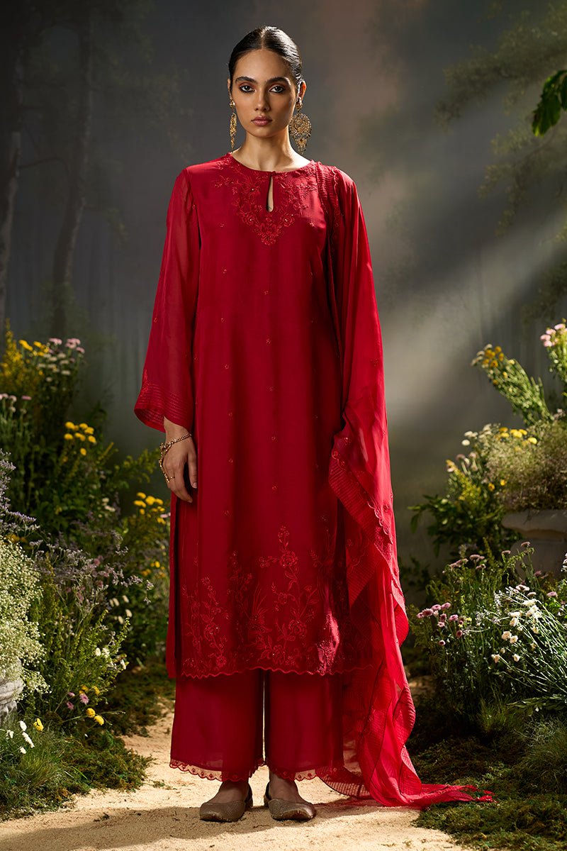 Salsa Red Festive Kurta Set - Ganga Fashions